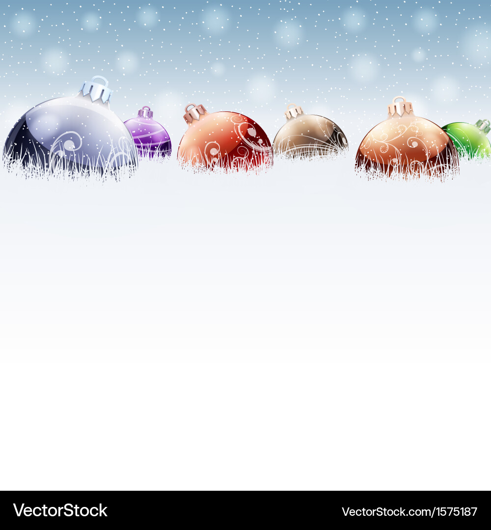 Christmas color baubles on snow Royalty Free Vector Image