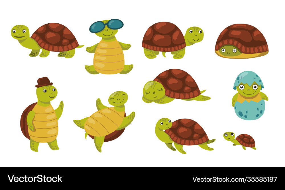 Cute funny turtle set Royalty Free Vector Image