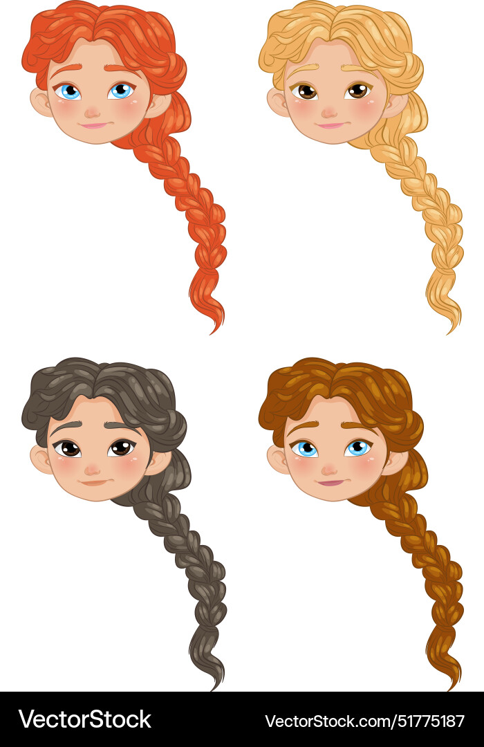 Four characters with different braided hairstyles Vector Image