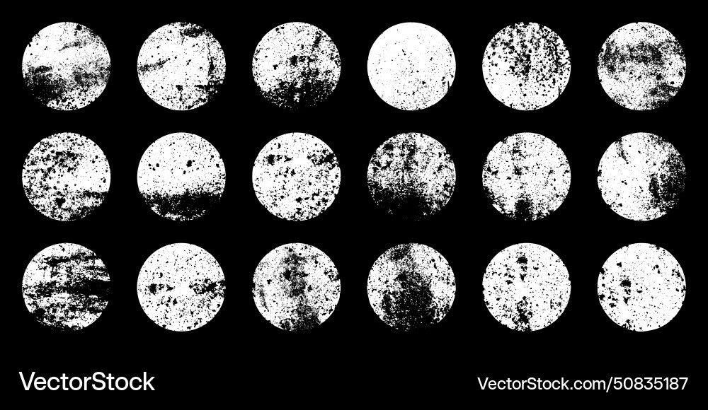 Grunge circles with stains and scratches circle Vector Image