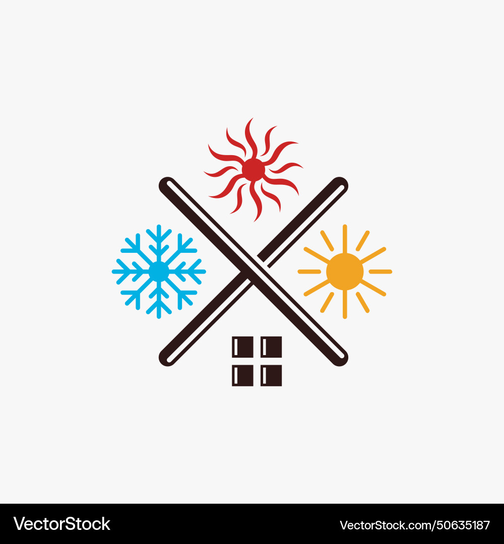 Hvac house logo heating and cooling set icon Vector Image
