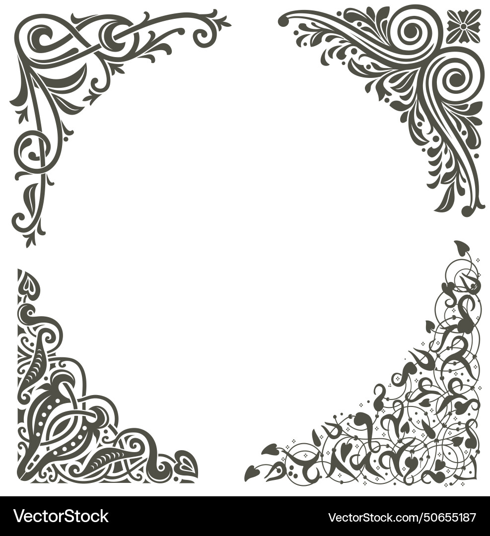 Set of decorative corners for frames Royalty Free Vector