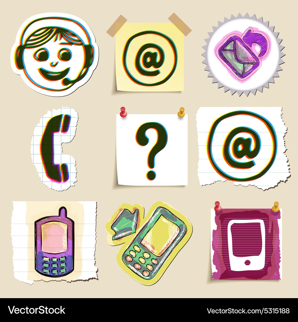 Communication icons set hand drawn and isolated Vector Image
