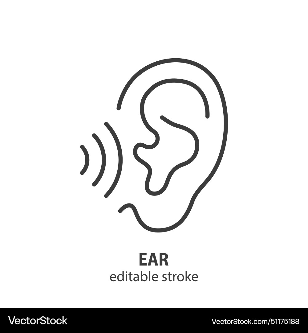 Ear line icon hearing symbol editable stroke Vector Image