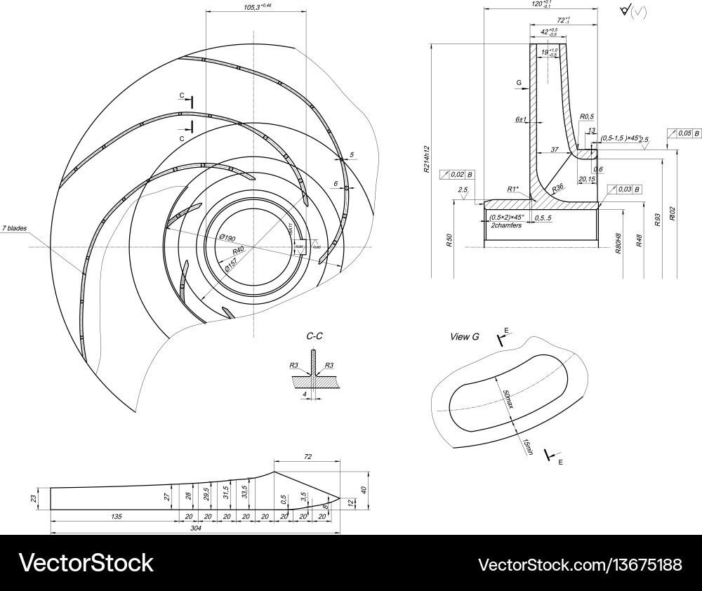 Engineering Wheel with Blade Diagram Royalty Free Vector