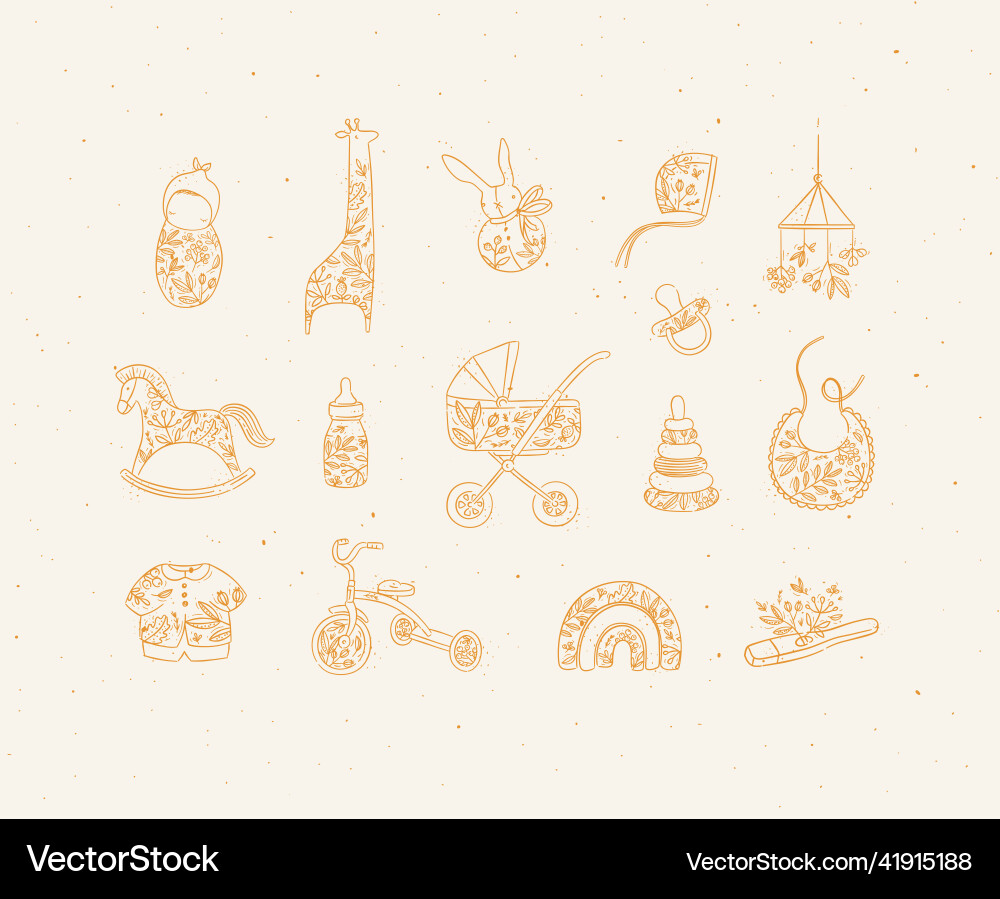 Set of kid stuff beige Royalty Free Vector Image