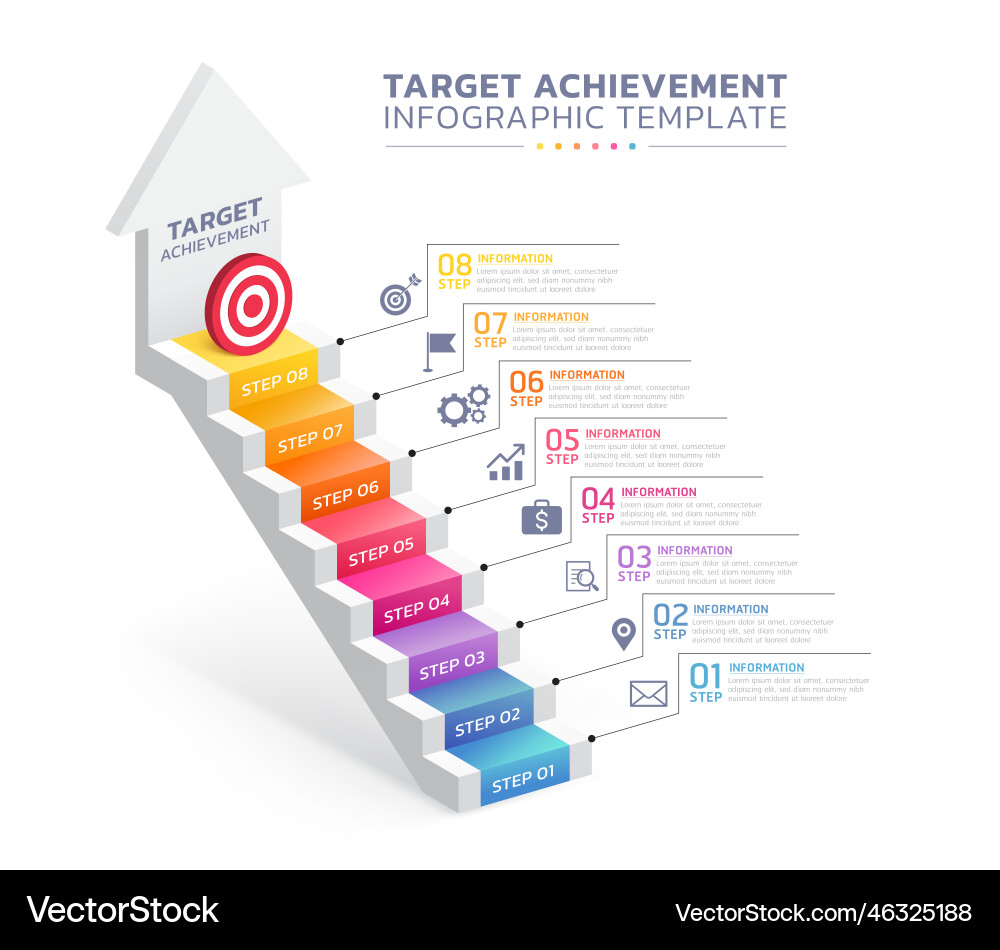 Target achievement staircase infographic steps Vector Image