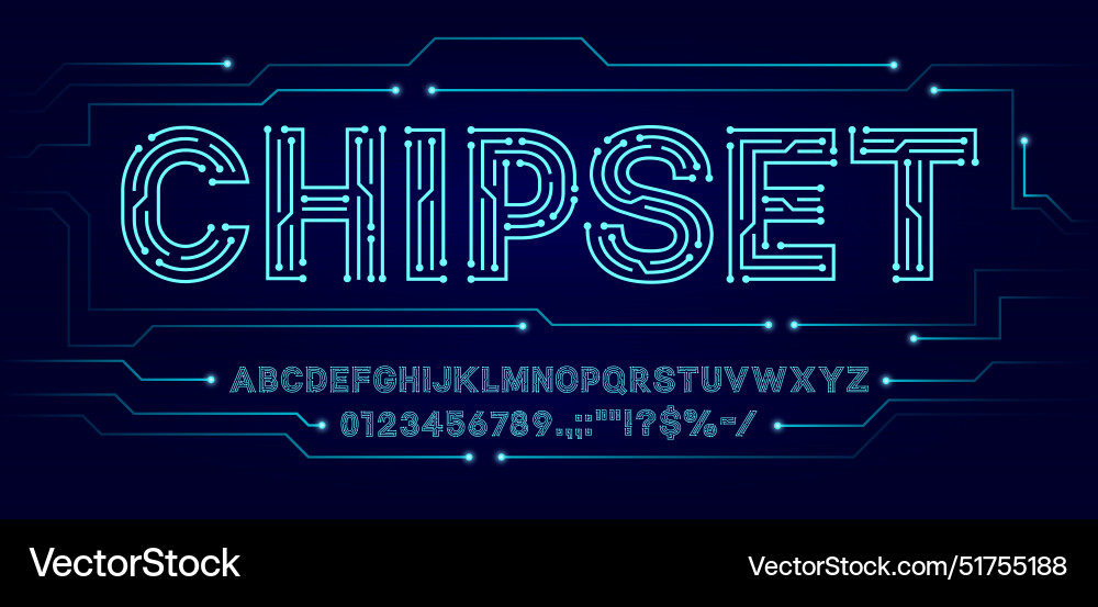 Tech circuit font and computer motherboard type Vector Image