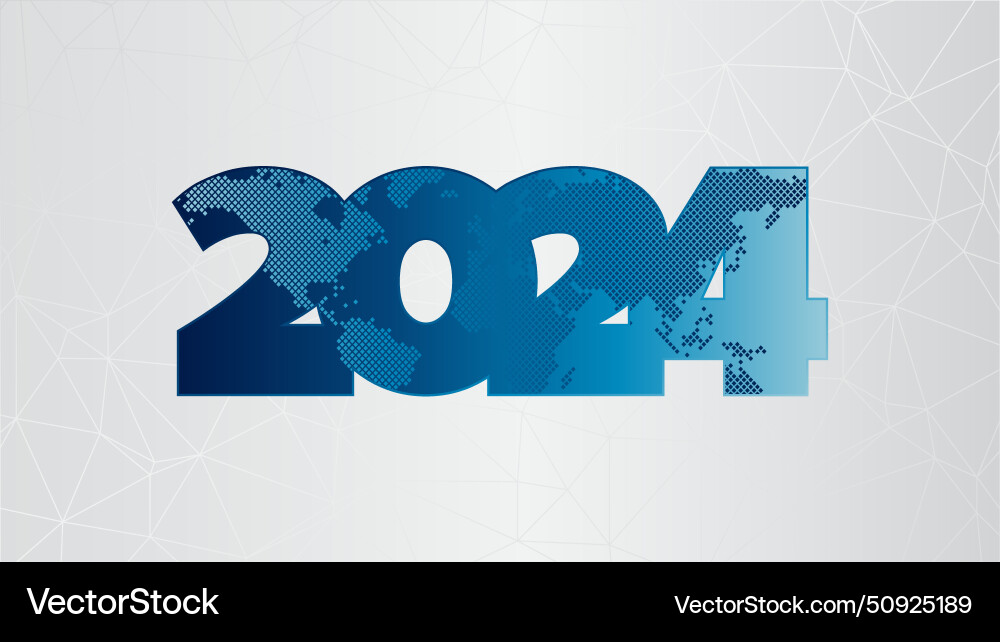 2024 year symbol with world map contour blue Vector Image