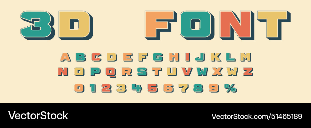 3d font alphabet letters with numbers Royalty Free Vector