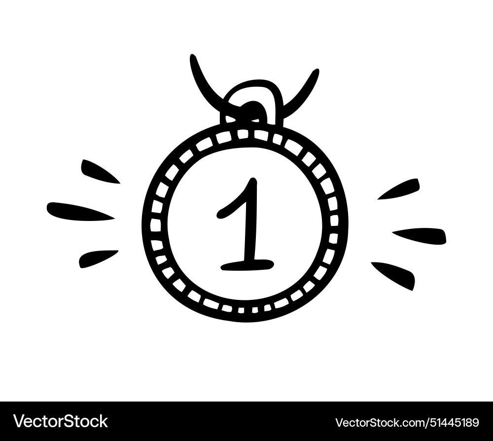 First place medal doodle outline gold hand Vector Image