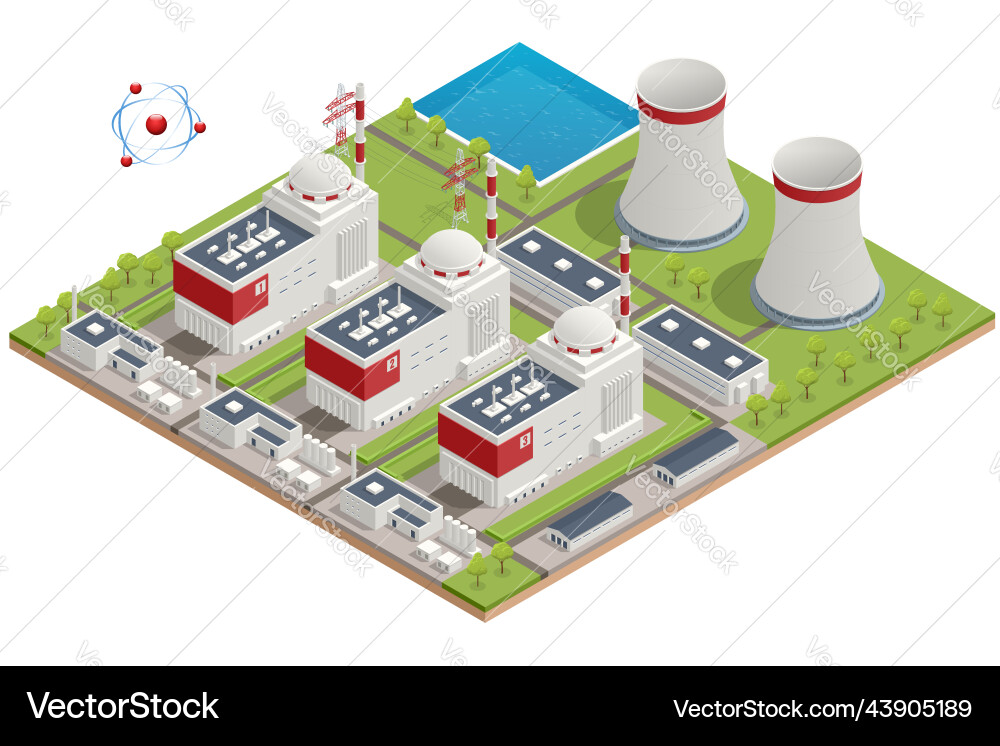 Isometric nuclear power plants are a type Vector Image