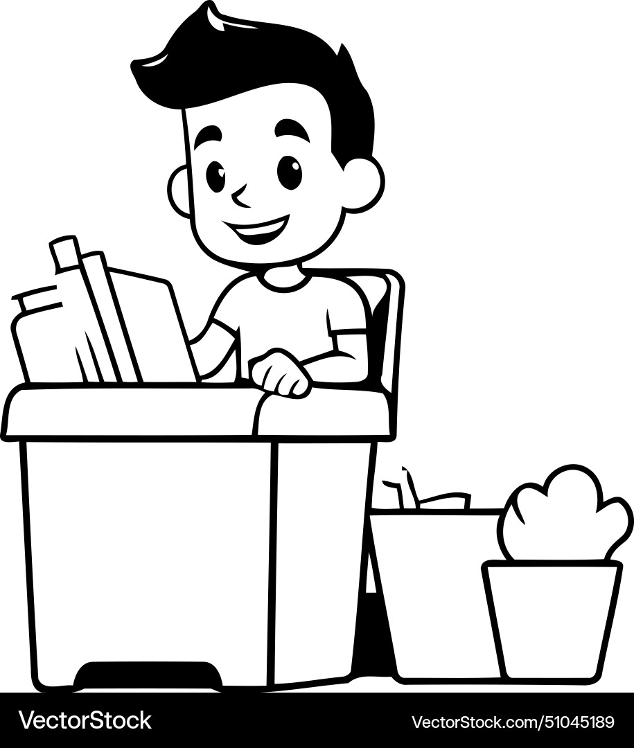 Man sorting garbage in the trash can cartoon Vector Image