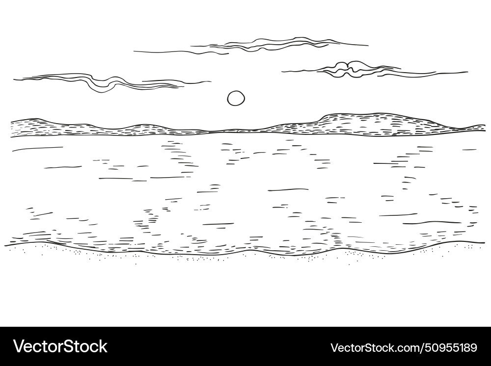 Panoramic ocean or sea beach view sketch Vector Image