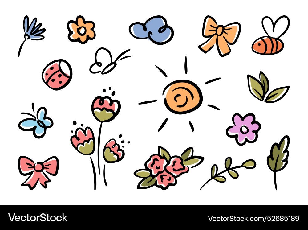 Summer or spring doodles with nature Royalty Free Vector