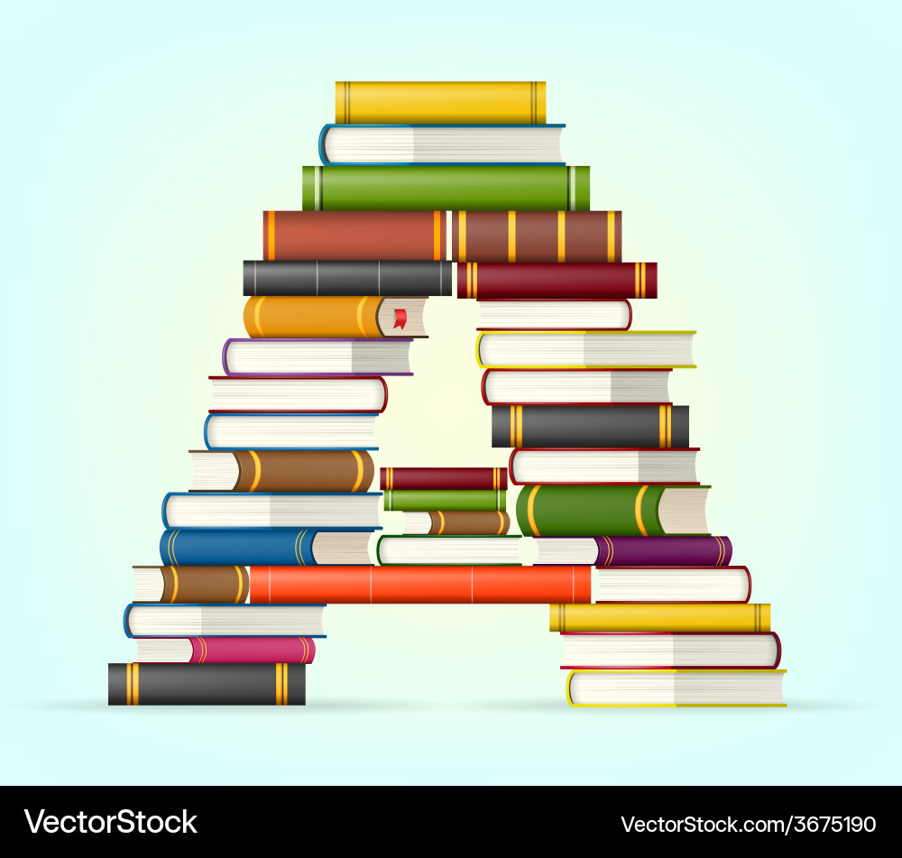 Alphabet from stacks of multi colored books Vector Image