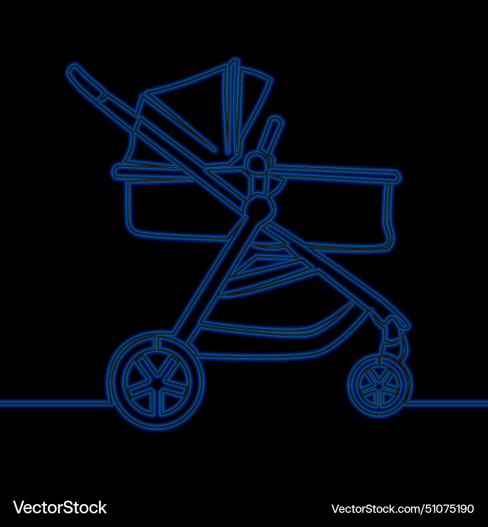 Baby stroller blue icon neon glow concept Vector Image