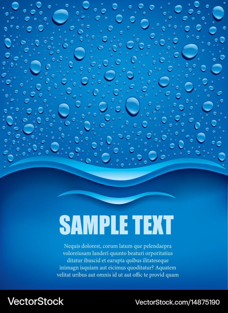 Blue water drops background with big drop Vector Image