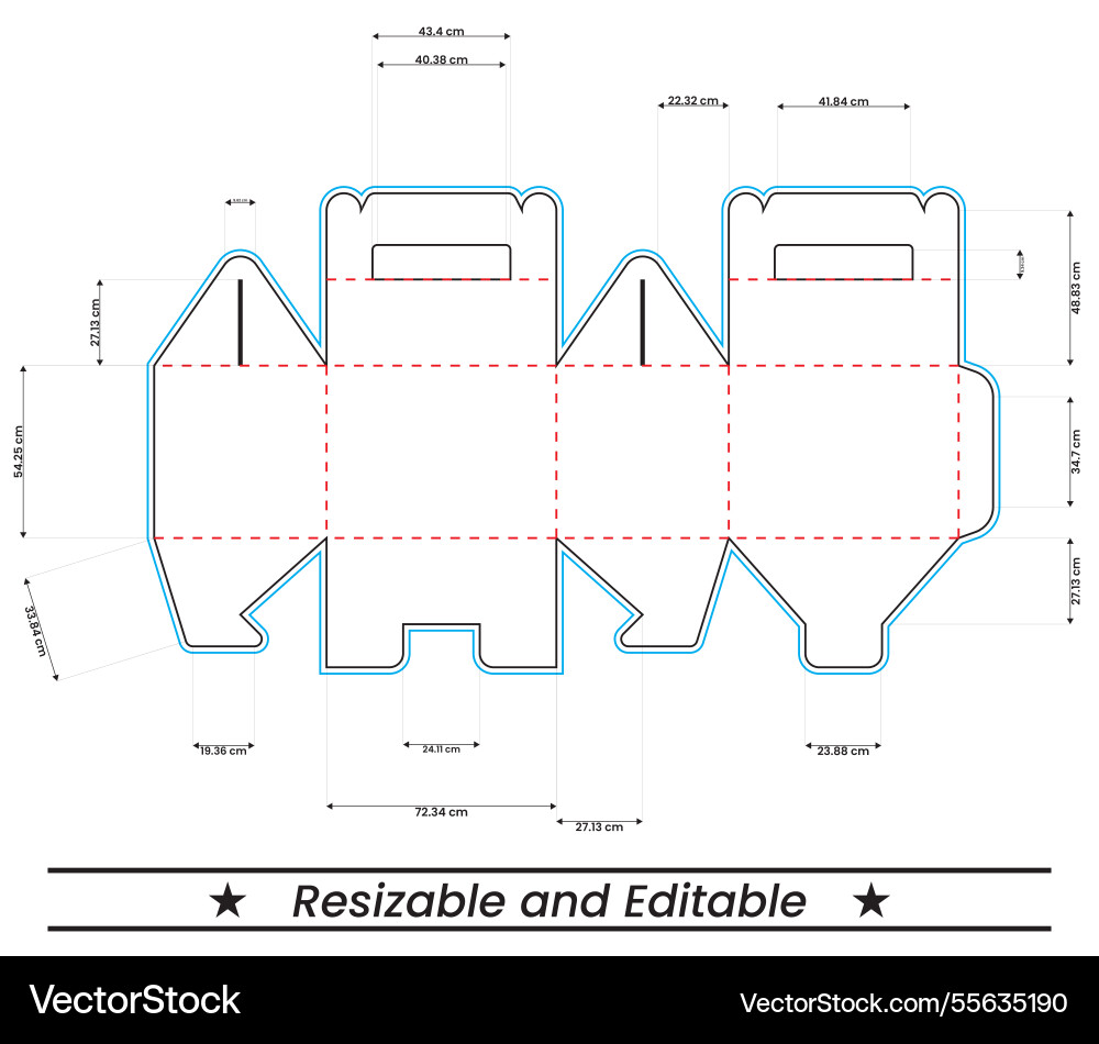 Dieline and box die cut cardboard Royalty Free Vector Image