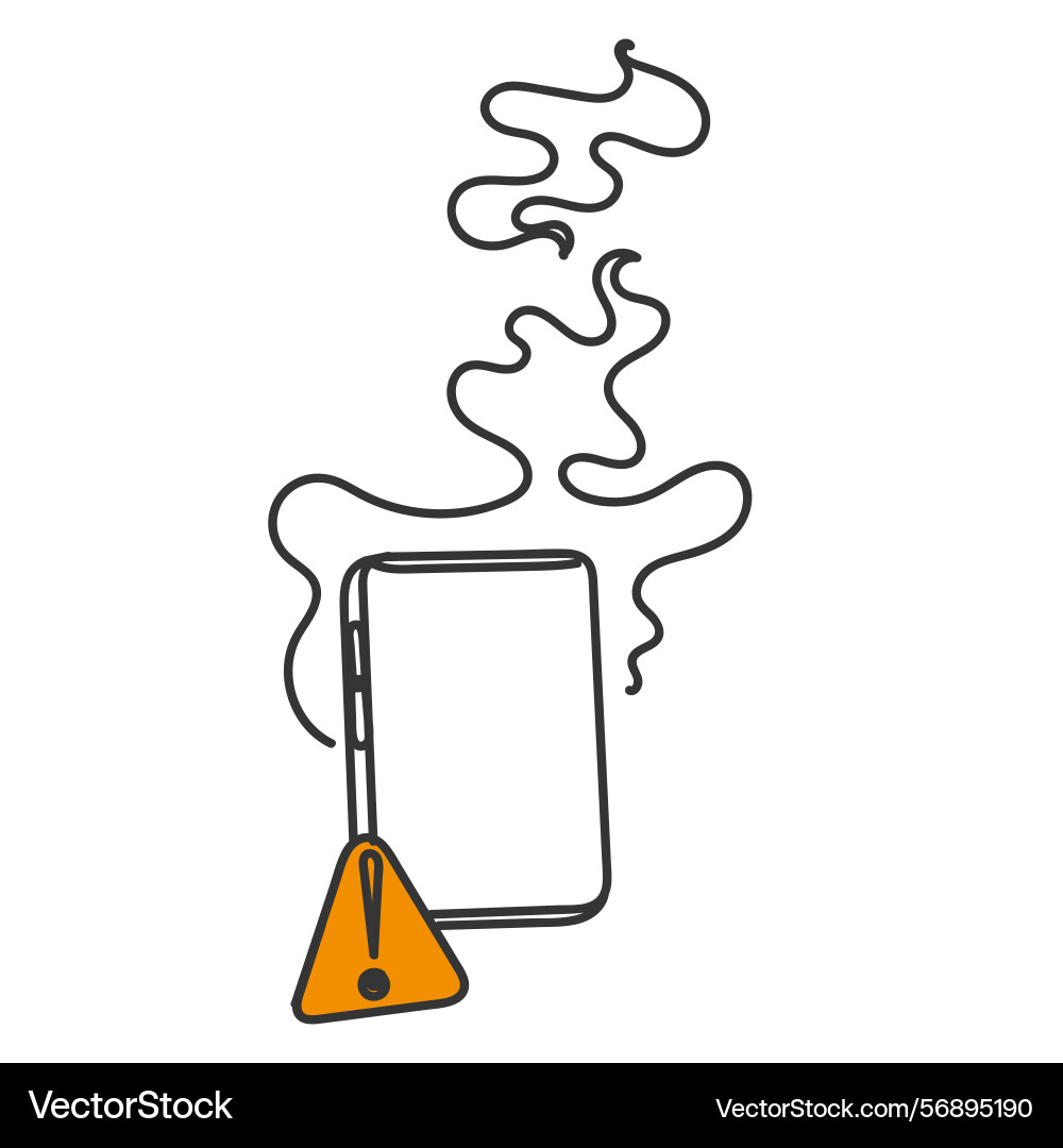 Doodle phone warning overheat smoke Royalty Free Vector