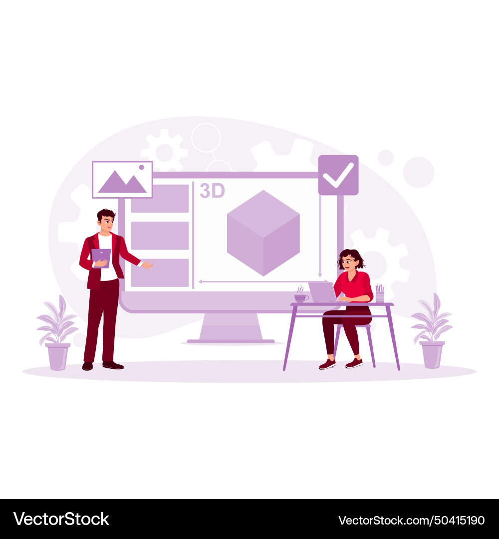 Female engineer working on personal laptop Vector Image