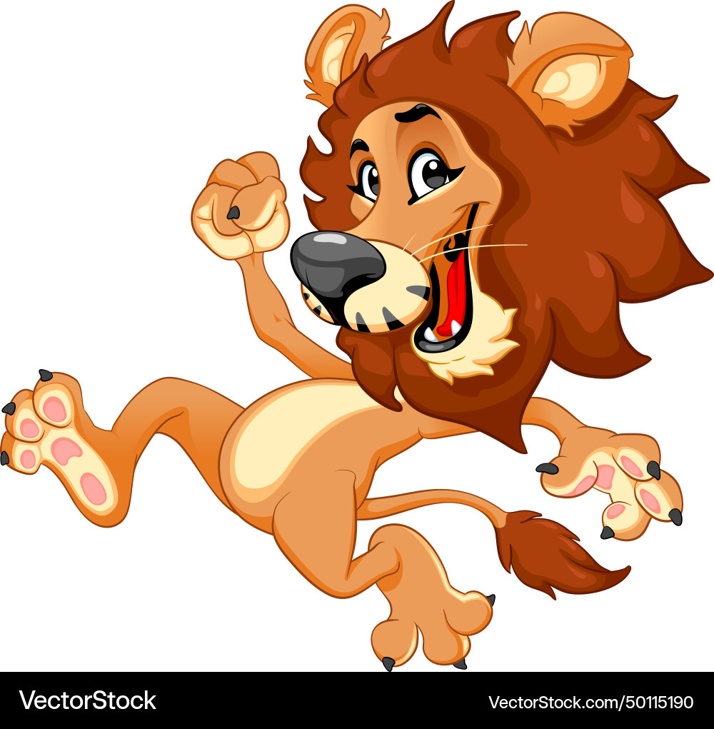 Funny smiling lion running Royalty Free Vector Image