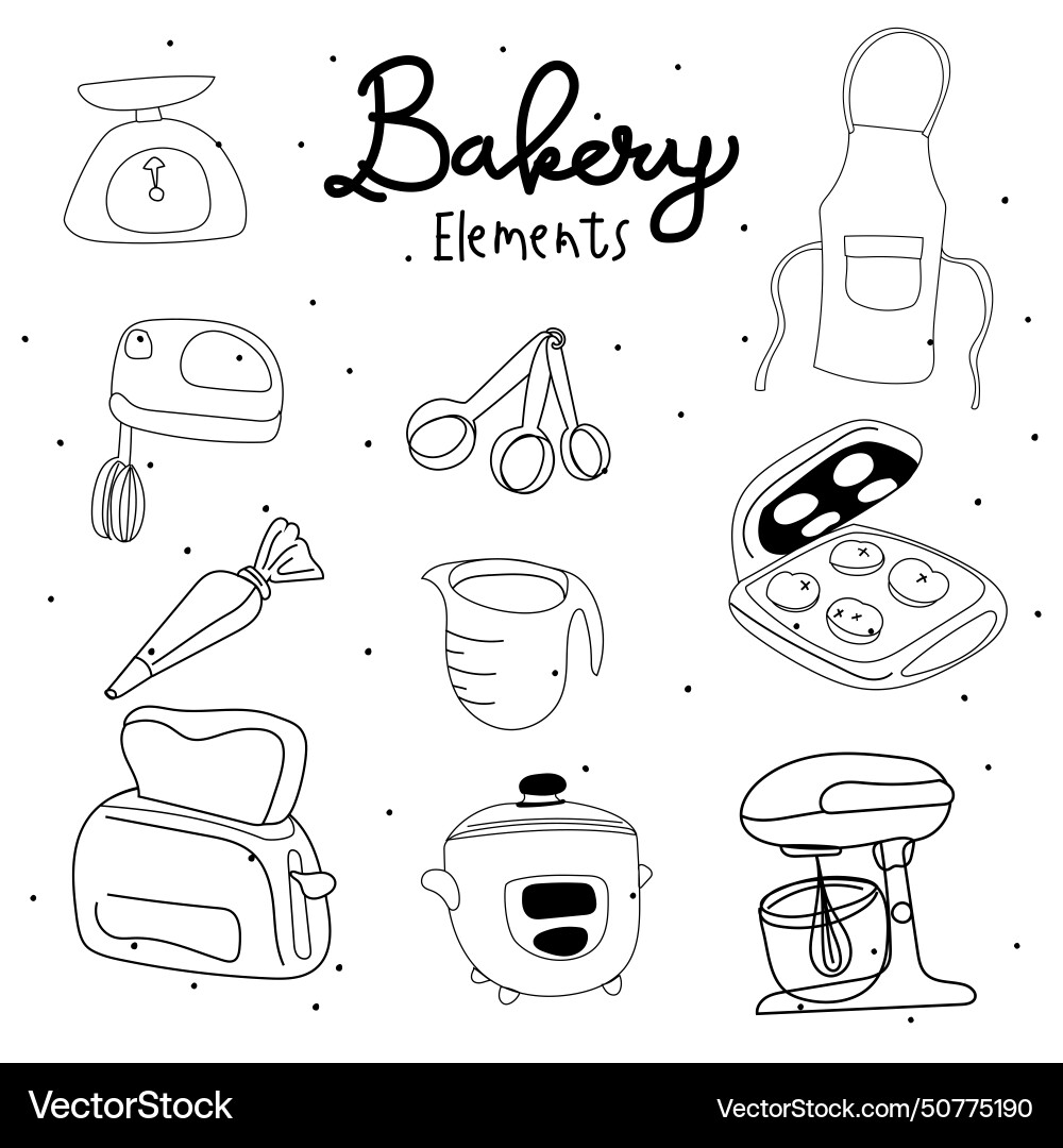 Kitchen utensils and bakery tools doodle Vector Image