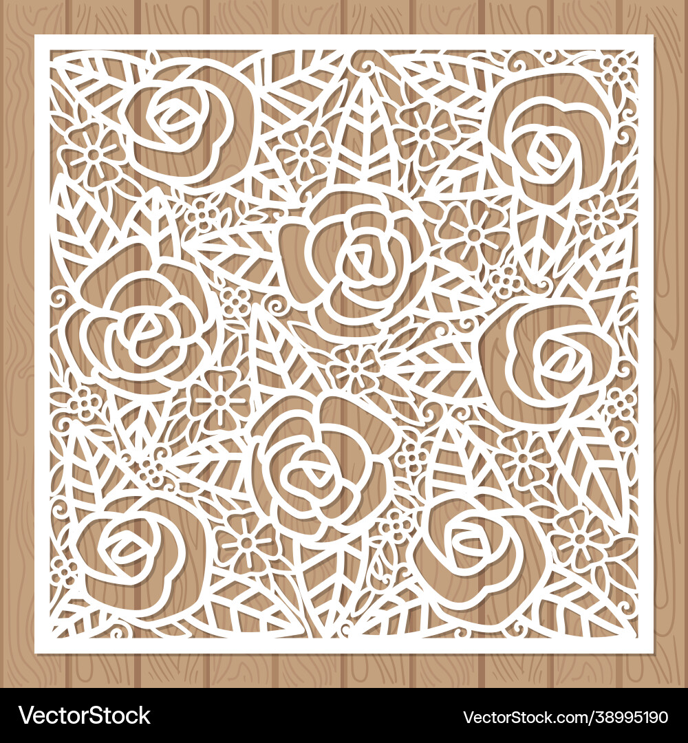 Laser cutting template panel with roses Royalty Free Vector