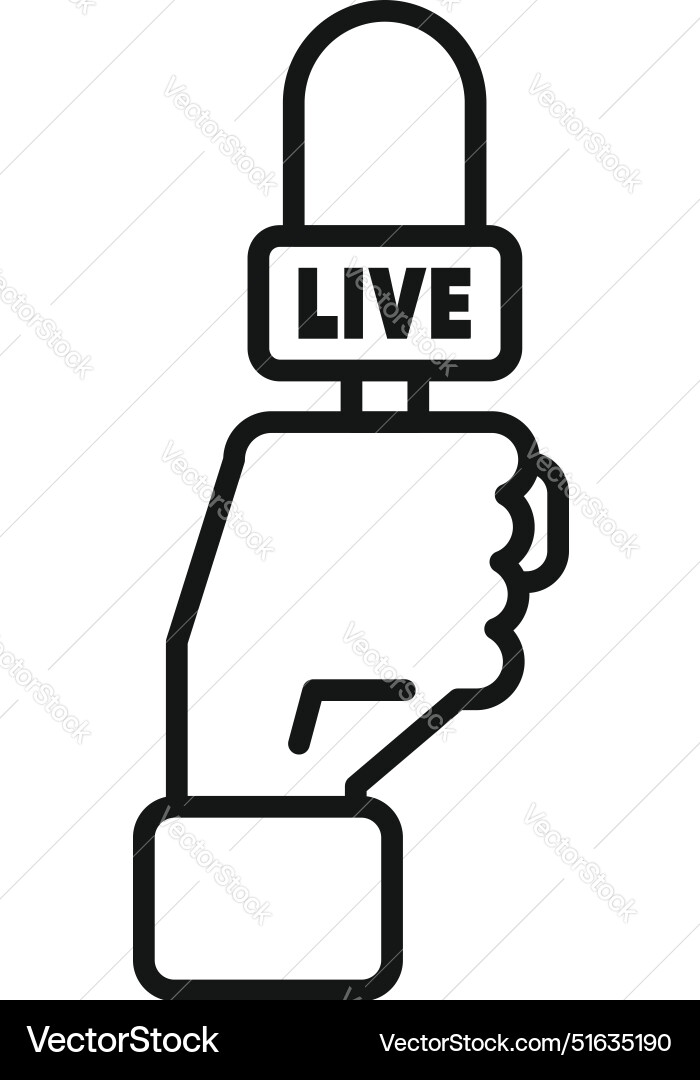 Reporter hand holding microphone with live sign Vector Image
