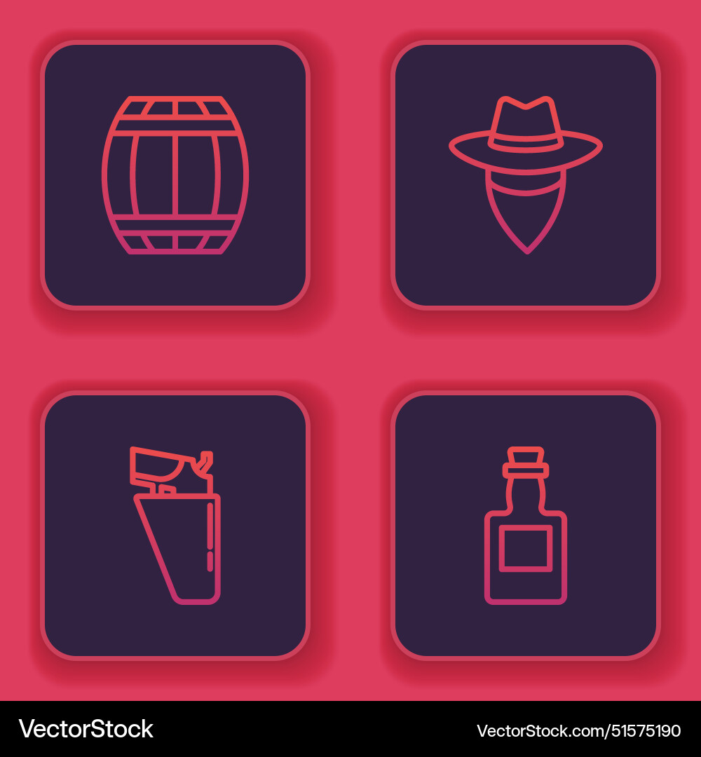 Set line gun powder barrel revolver Royalty Free Vector