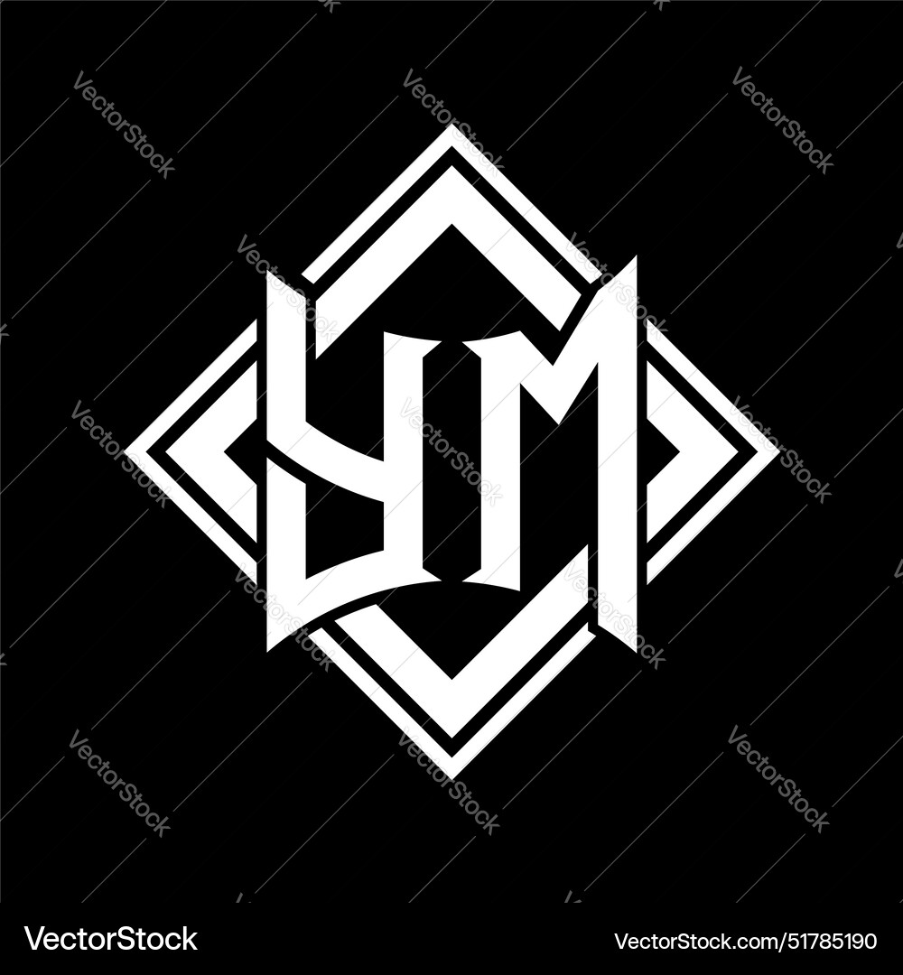 Ym letter logo abstract shield shape with square Vector Image