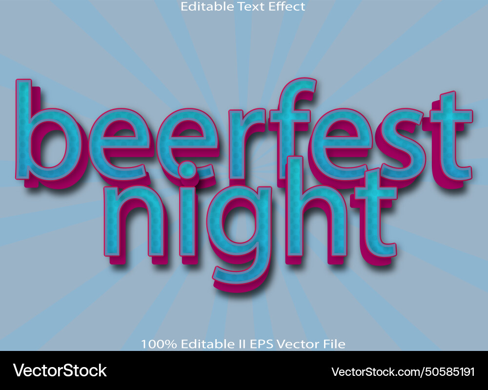 Beer fest night editable text effect 3d emboss Vector Image