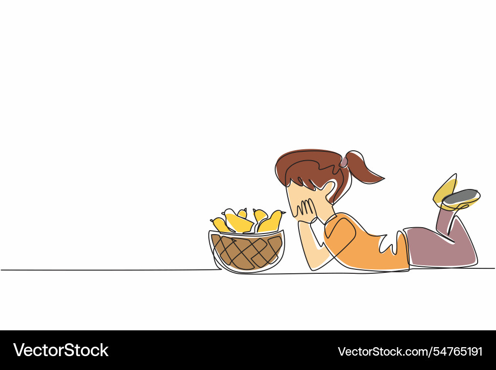 Continuous one line drawing the little girl prone Vector Image