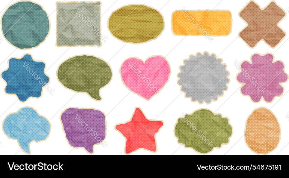Crumpled paper stickers labels and speech bubbles Vector Image