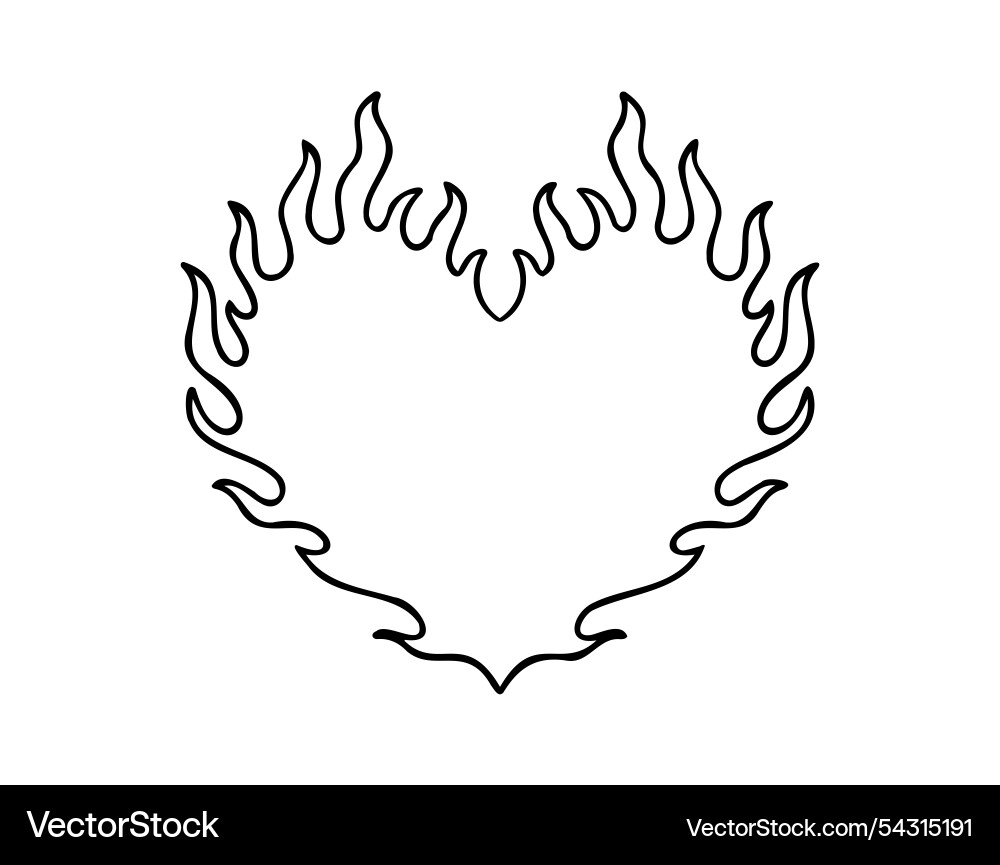 Fire heart line tattoo doodle outline style shaped