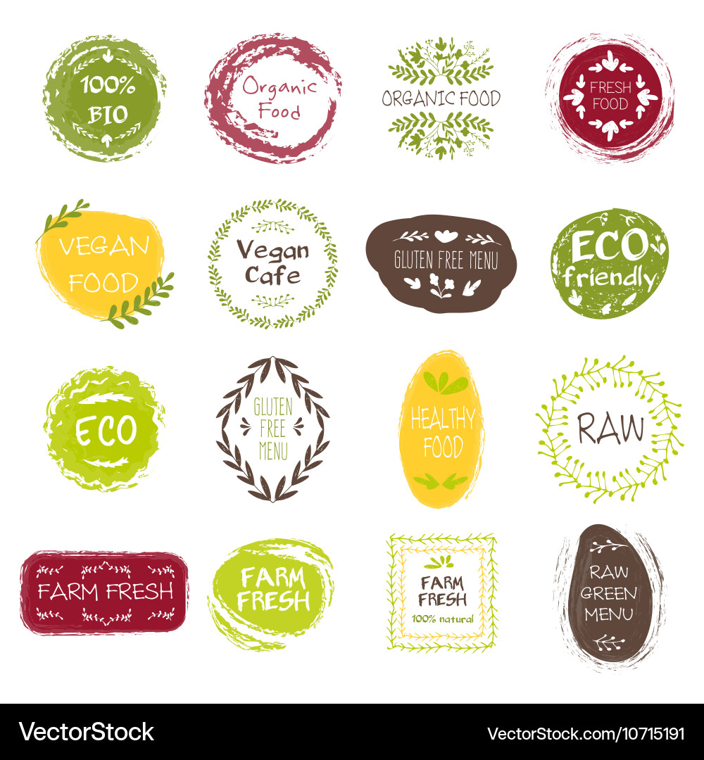 Healthy food hand drawn labels Royalty Free Vector Image