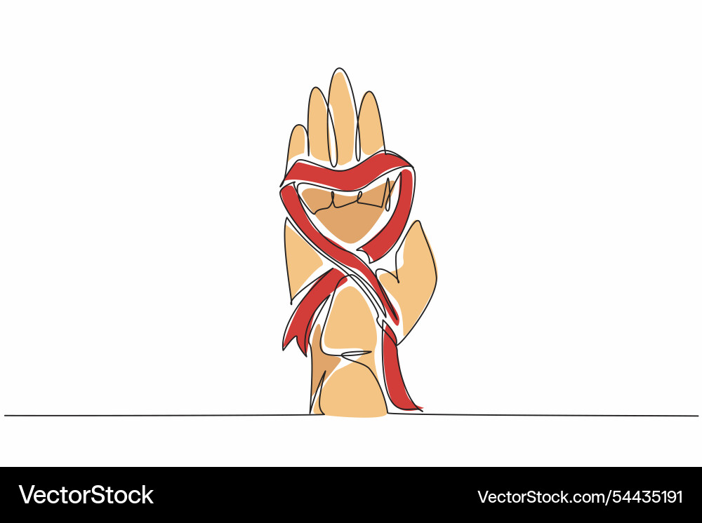 Single one line drawing a hand holding ribbon Vector Image