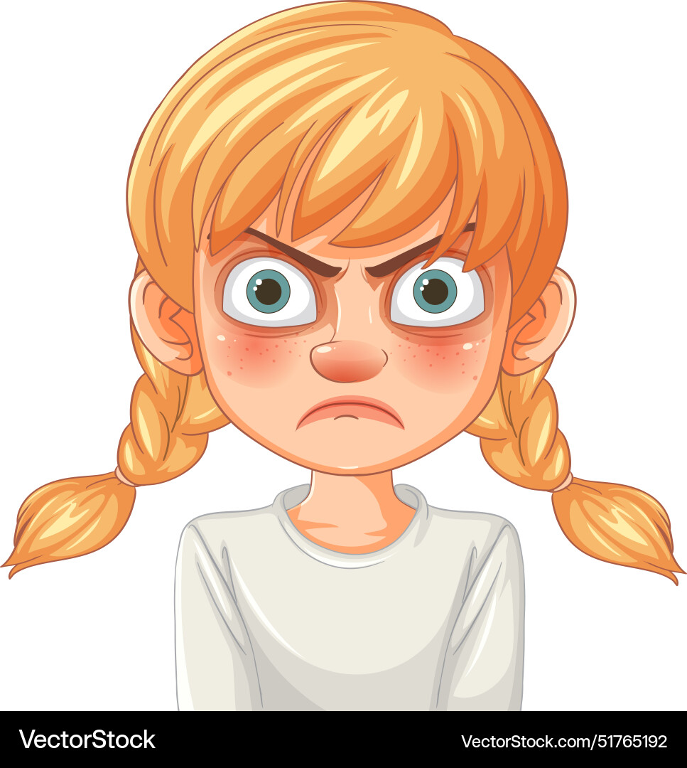 A girl with an angry expression Royalty Free Vector Image