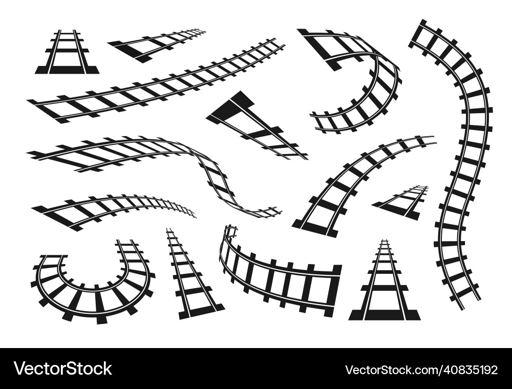 Black railway train track and straight railroad Vector Image