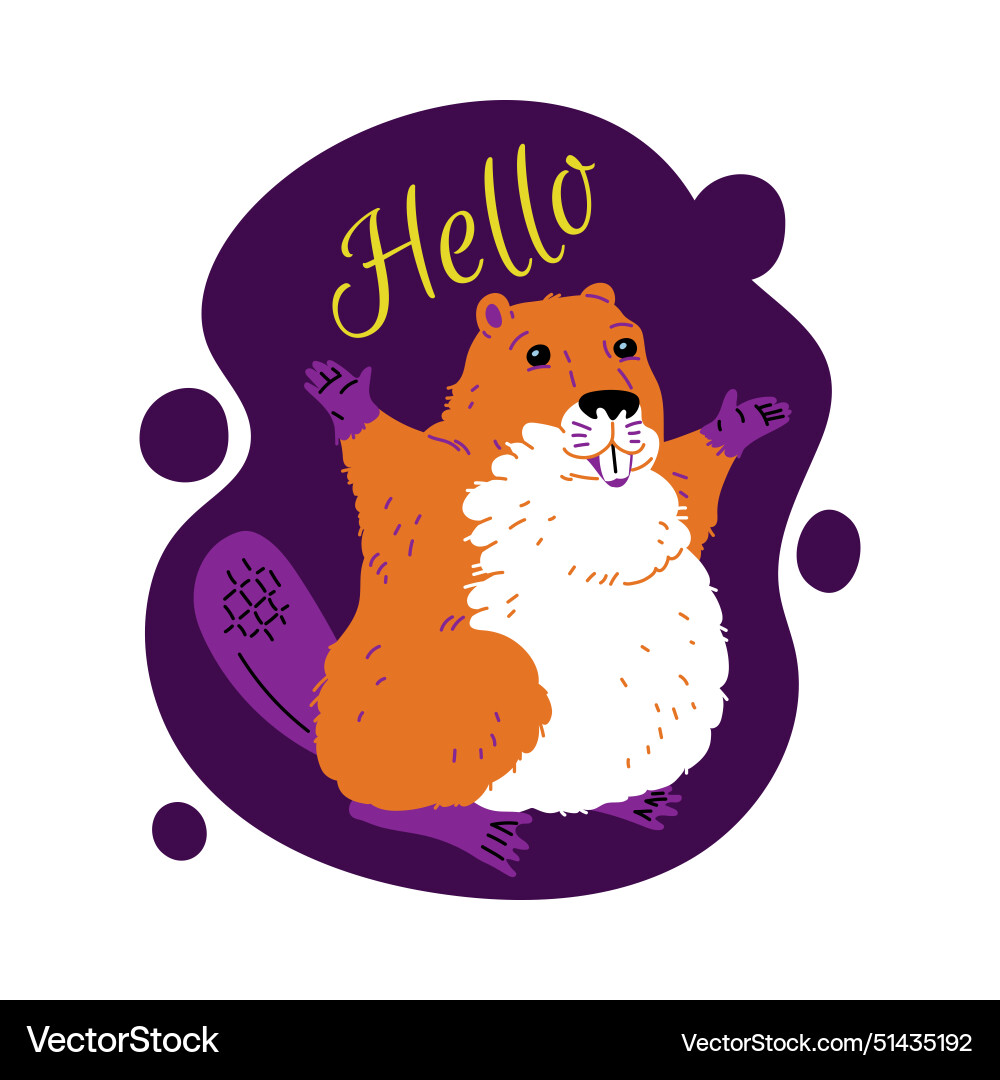 Cute beaver greeting with lettering hello Vector Image