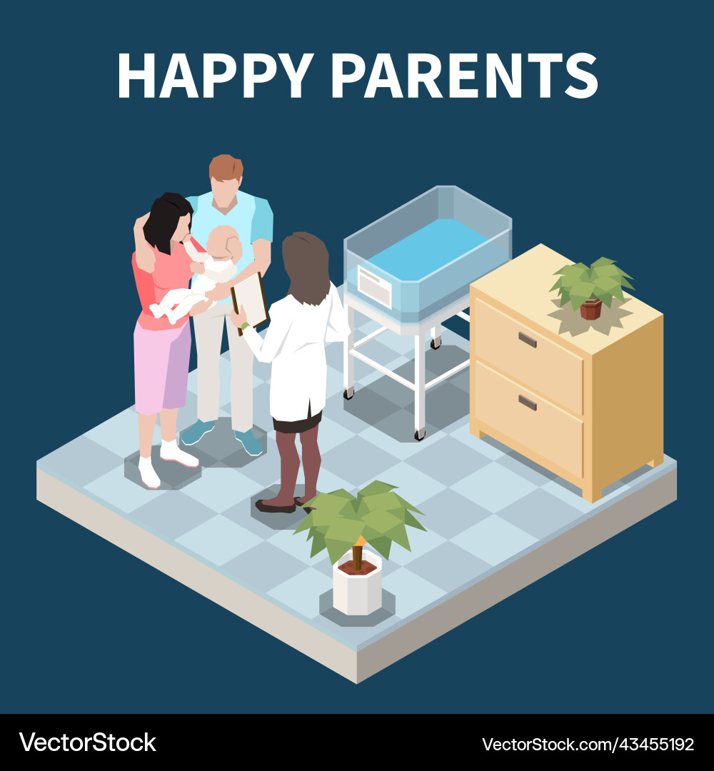 Happy parents isometric background Royalty Free Vector Image