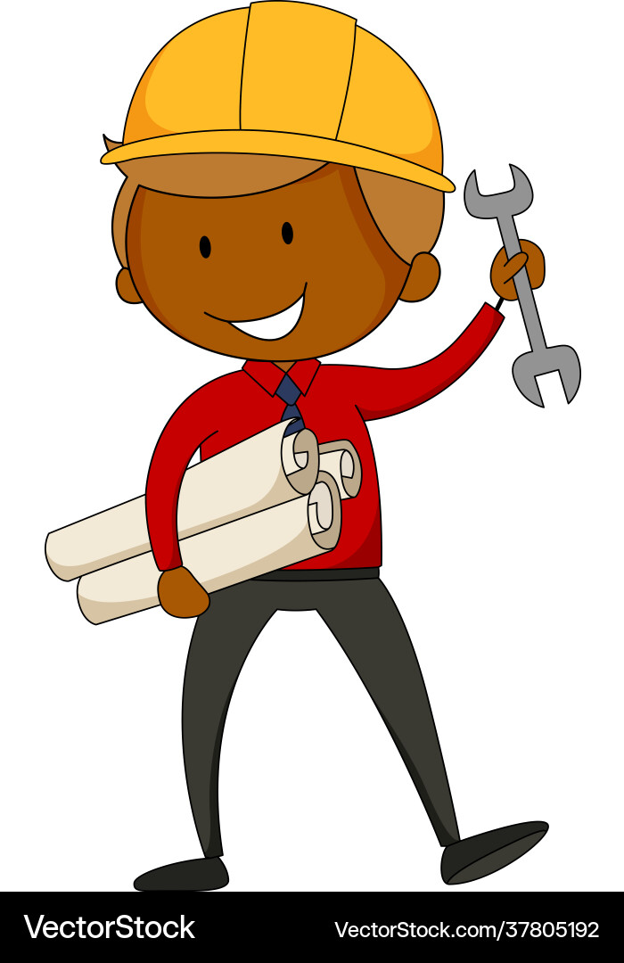 Little engineer doodle cartoon character isolated Vector Image