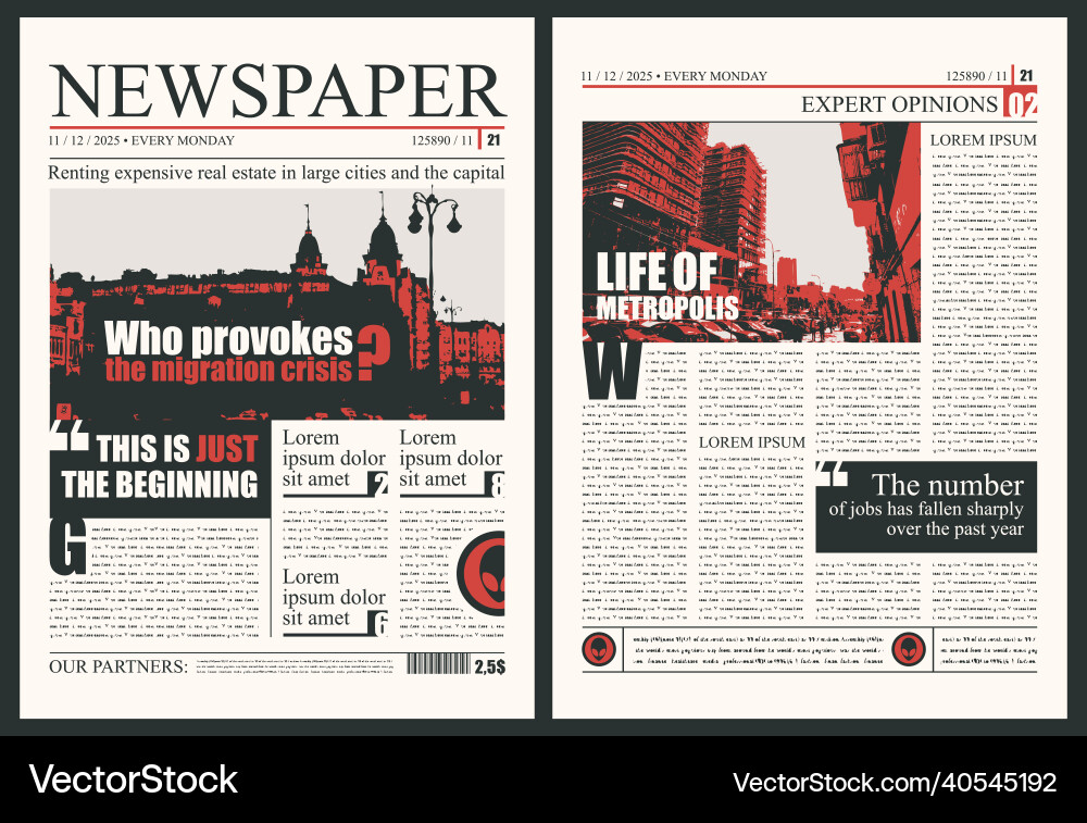 Newspaper Layout Template Royalty Free Vector Image