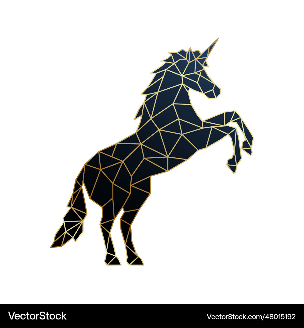 Polygonal golden unicorn emblem magical Royalty Free Vector
