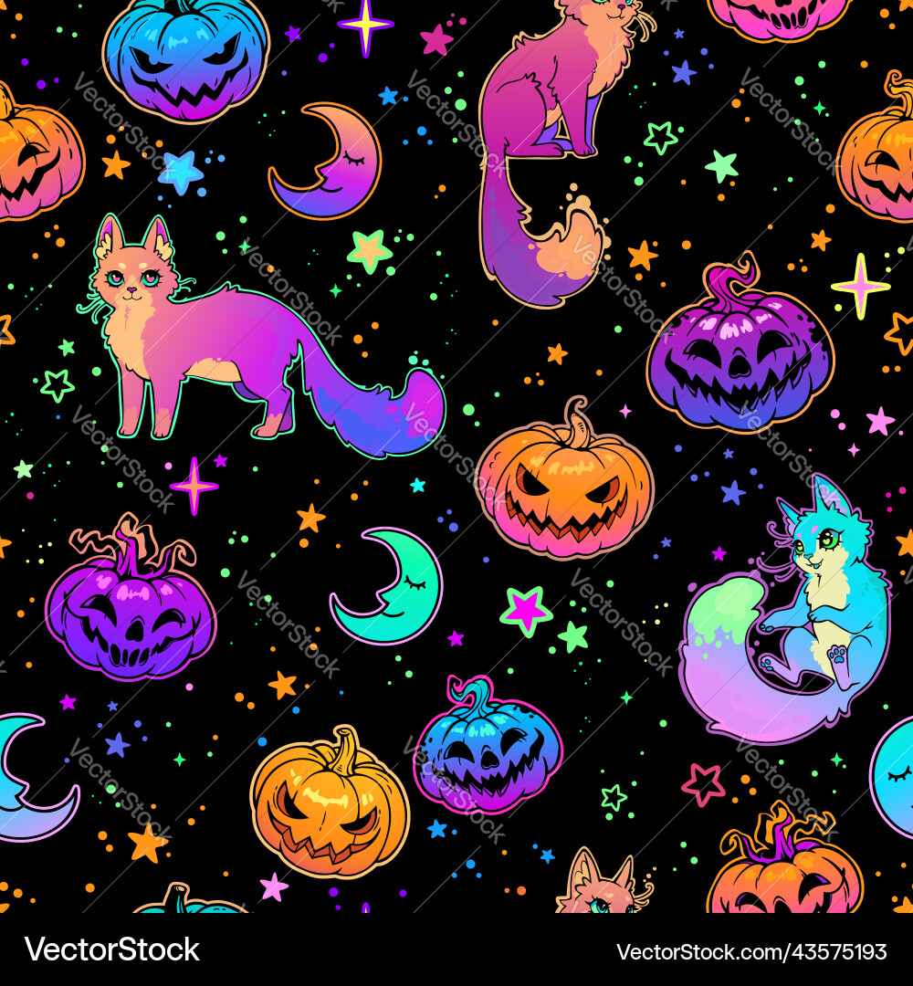 Colorful Halloween Cat Pattern Royalty Free Vector Image