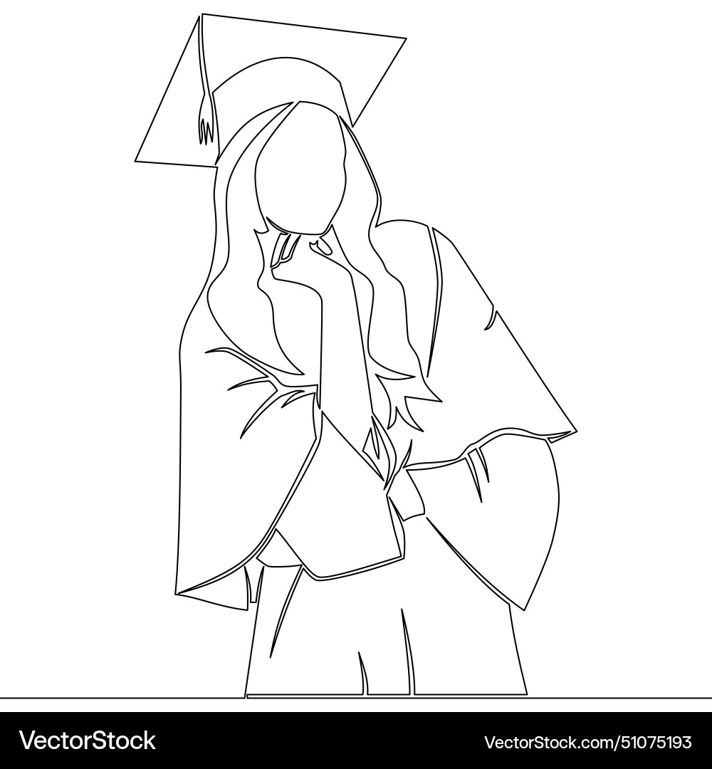 Continuous line girl student graduate concept Vector Image
