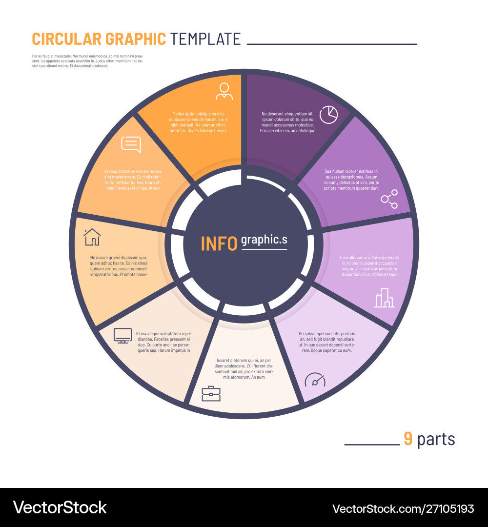 Infographic circle chart template nine Royalty Free Vector