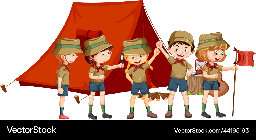 Outdoor camping with scout kids Royalty Free Vector Image