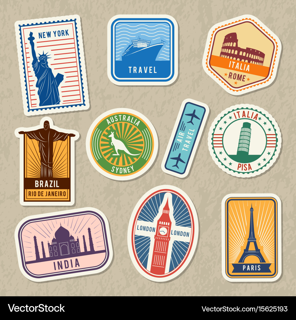 World Landmarks Sticker Collection Royalty Free Vector Image