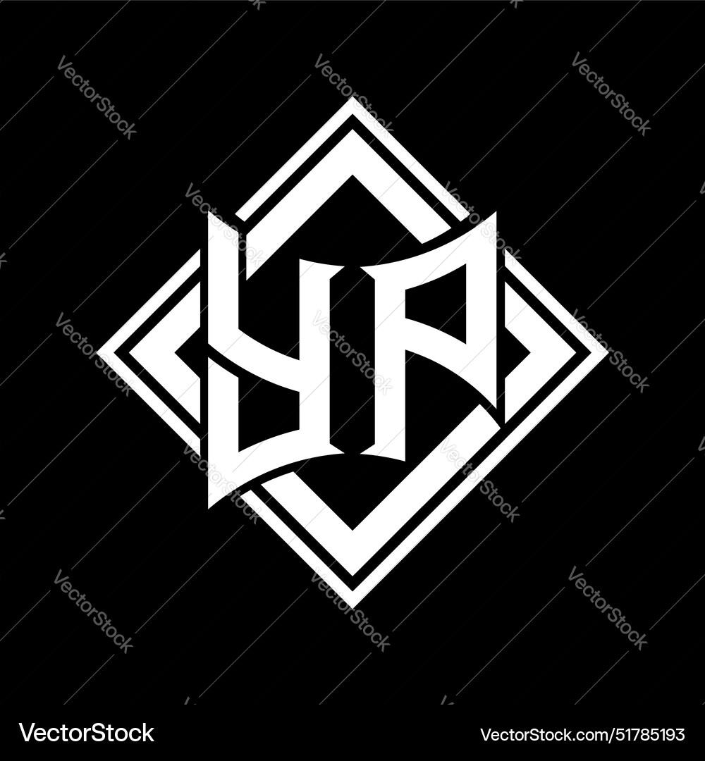 Yp letter logo abstract shield shape with square Vector Image